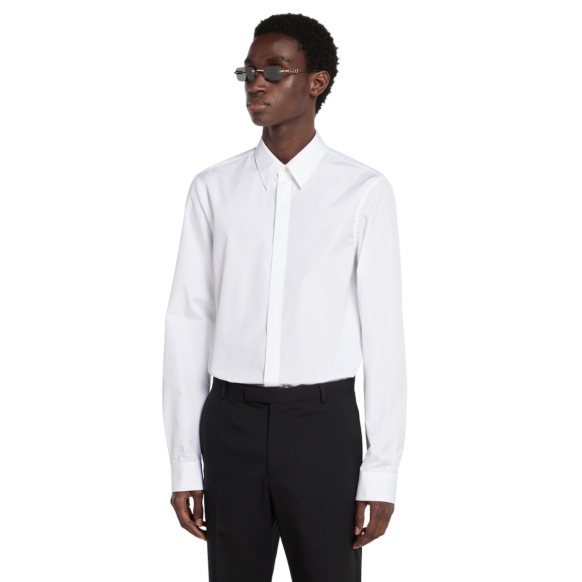 Cotton poplin shirt with embroidery in white | GUCCI® UK