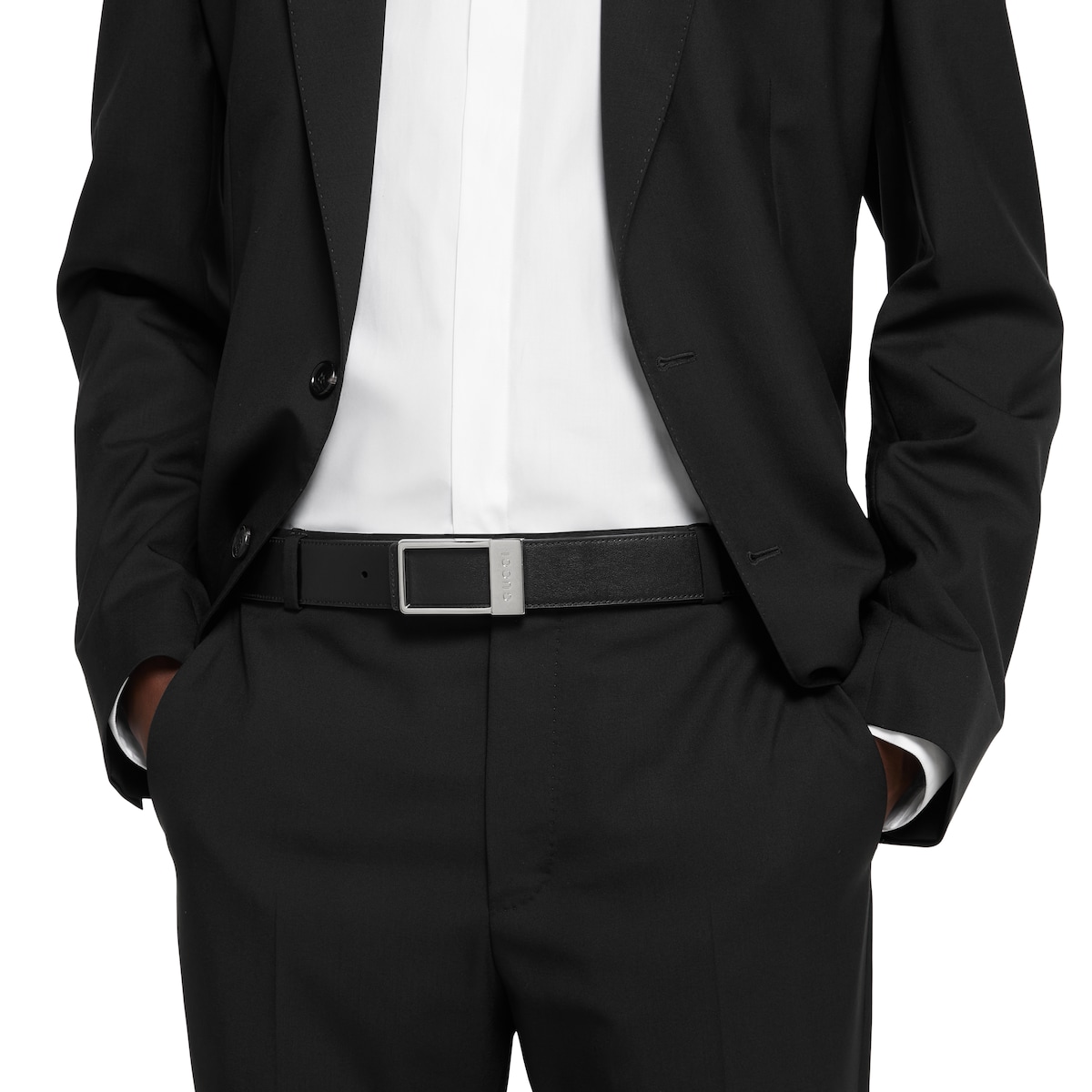 Reversible belt with rectangular buckle in black GG Supreme and leather ...