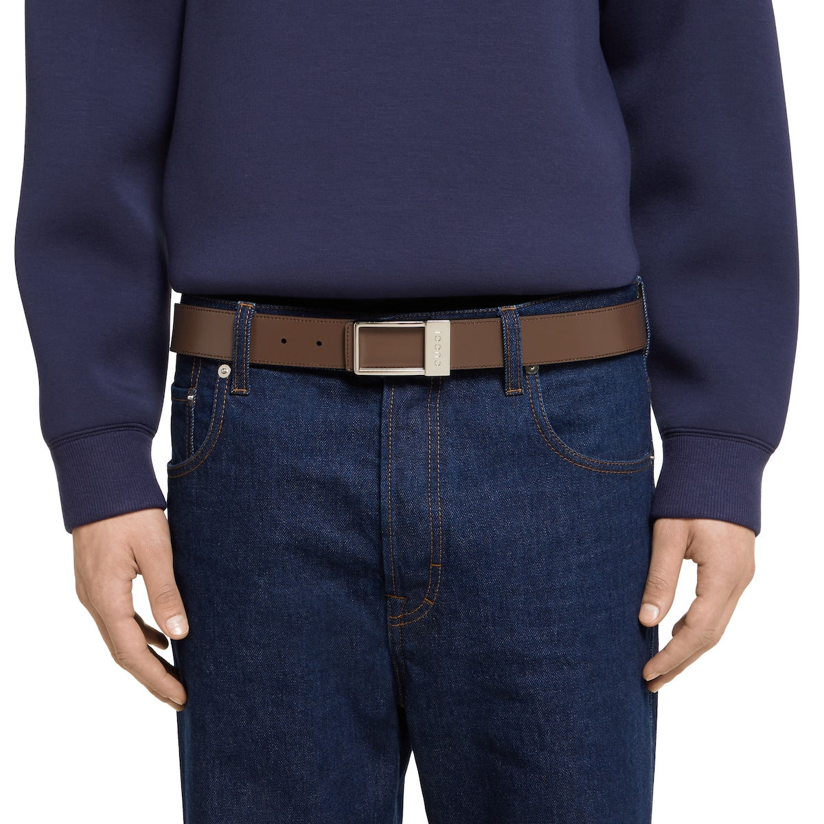 Reversible belt with rectangular buckle in beige GG Supreme and brown ...