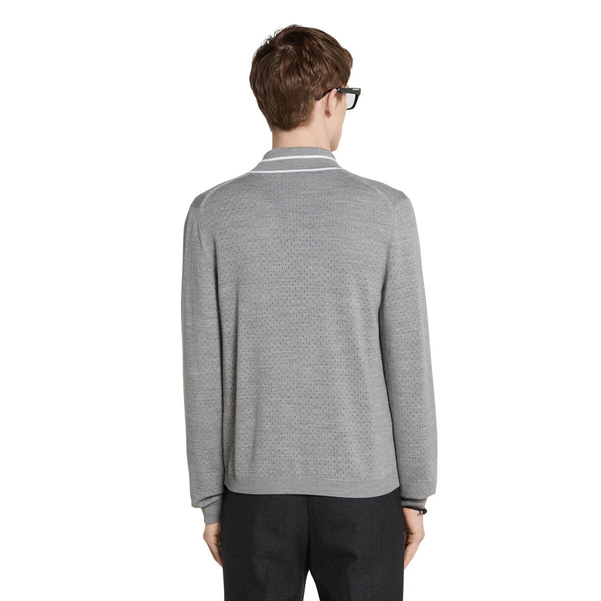 Cardigan in maglia di lana fine con intarsio in grigio | GUCCI® IT