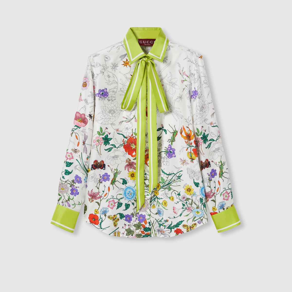 Printed silk shirt in white and multicolor | GUCCI® US