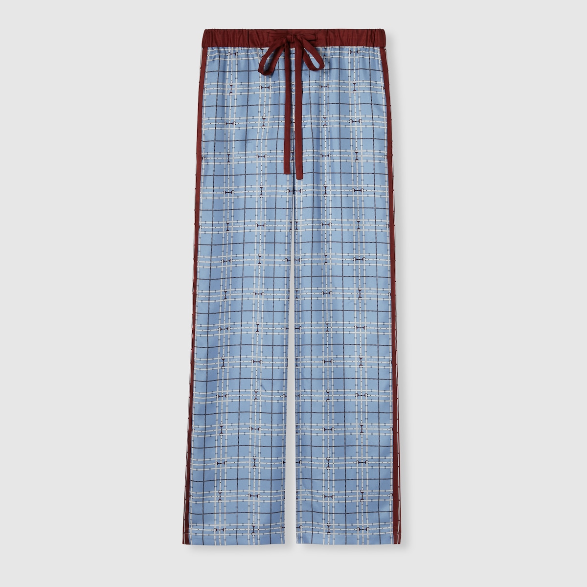 Printed silk twill pants in light blue and rosso ancora red | GUCCI® UK