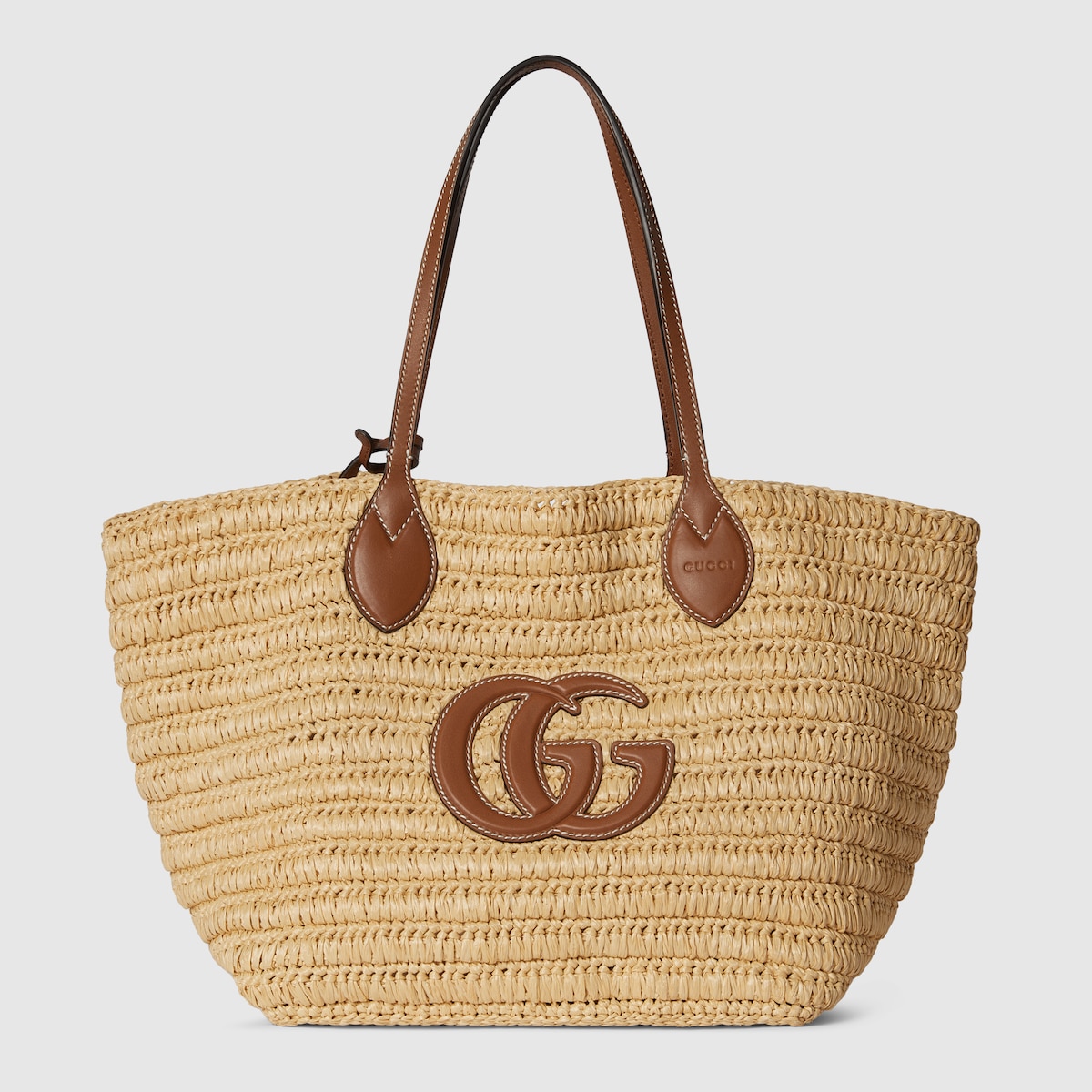 Woven medium tote bag in natural raffia effect | GUCCI® Australia