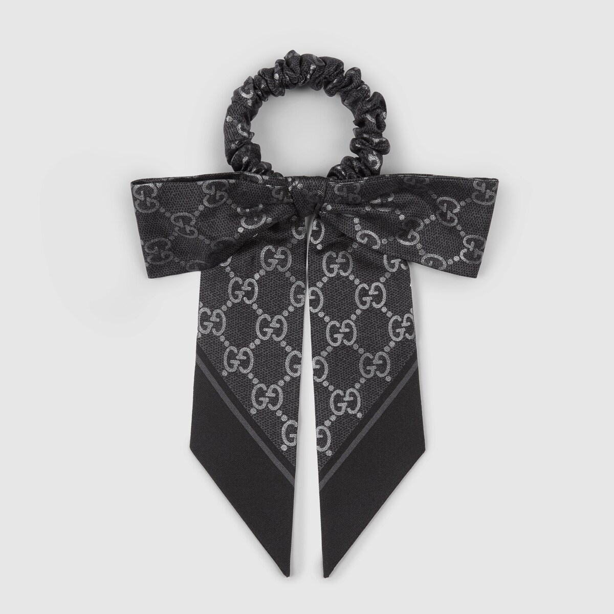 Laminated print silk scrunchie in black | GUCCI® CA