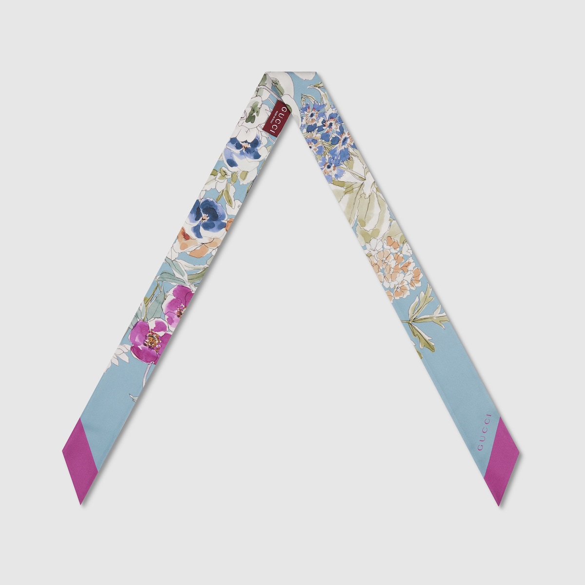 ริบบิ้น Printed silk twill ribbon inสีฟ้าและสีชมพู | GUCCI® TH