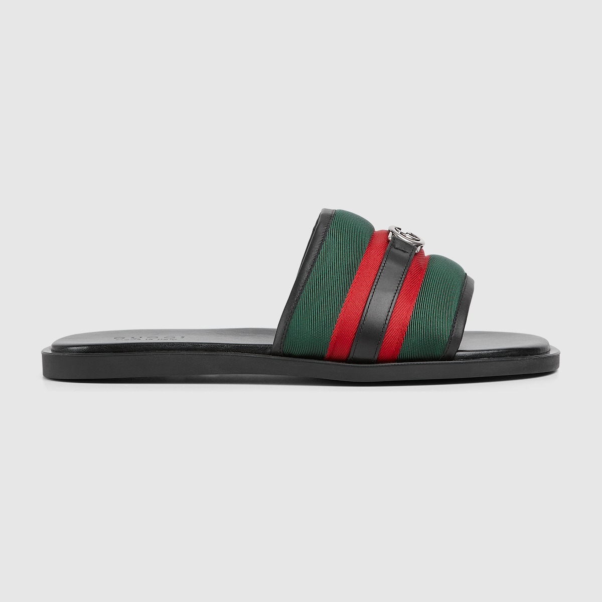 Men's slide sandal with Interlocking G in green and red nylon | GUCCI® US