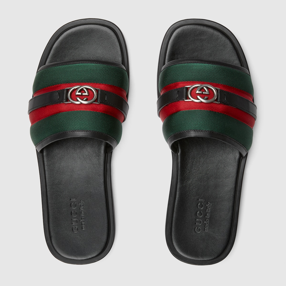 Men's slide sandal with Interlocking G in green and red nylon | GUCCI® US