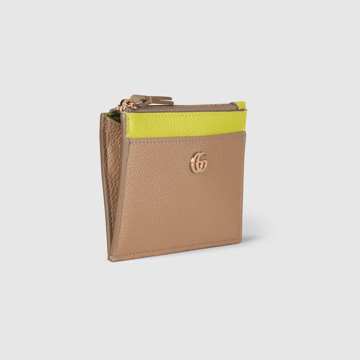 GG Marmont zip key pouch in beige and bright green leather | GUCCI® US