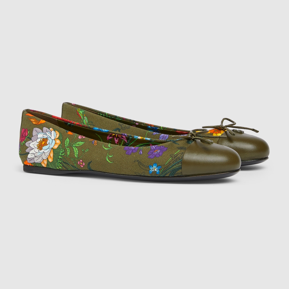 Women's printed ballet flat in dark green canvas | GUCCI® US