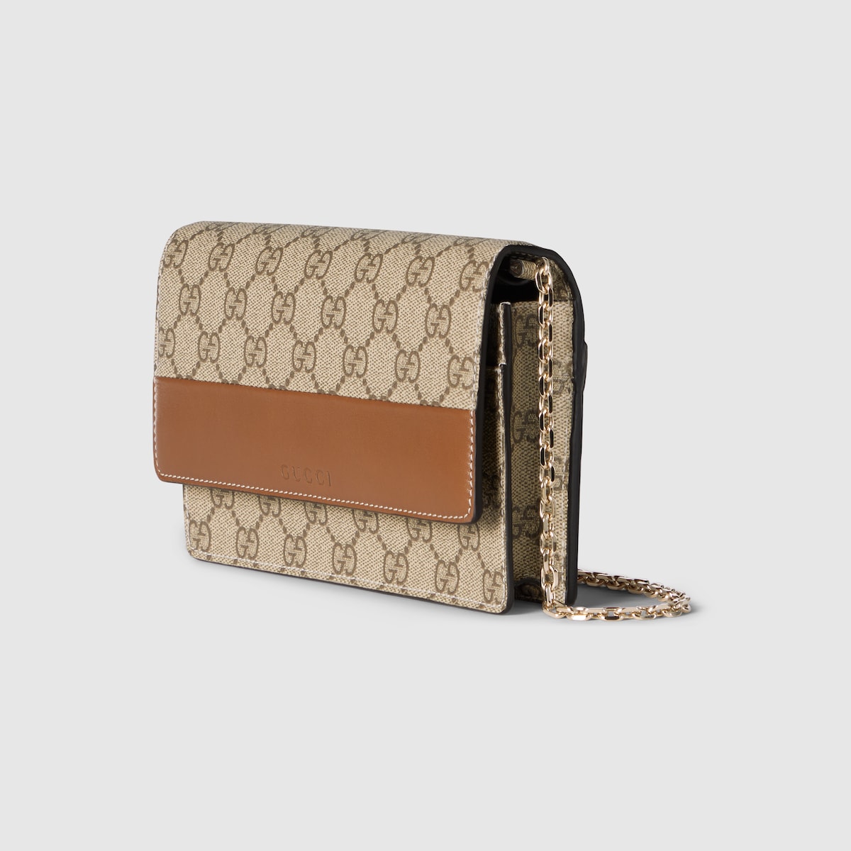 GG Emblem wallet on chain in brown leather | GUCCI® INT