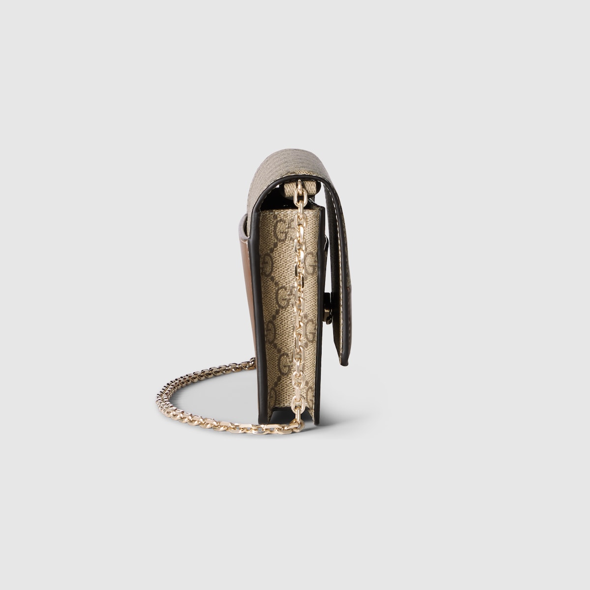 GG Emblem wallet on chain in brown leather | GUCCI® US