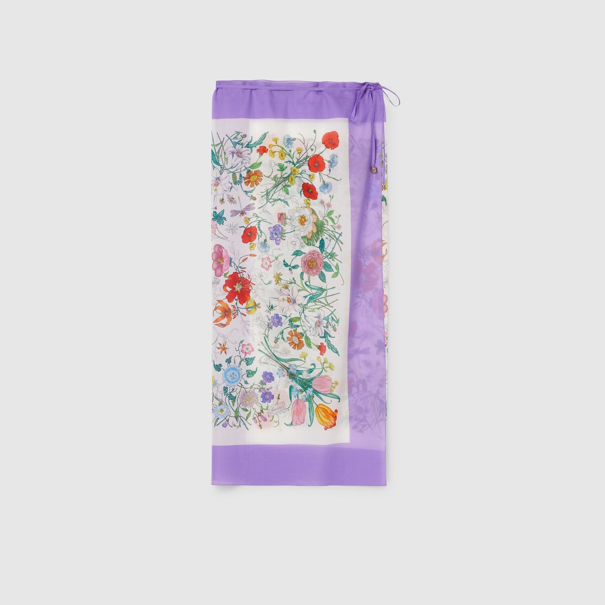 Printed cotton voile pareo in white and lilac | GUCCI® Canada