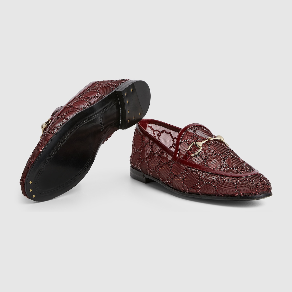 Women's GG crystal Gucci Jordaan loafer in Rosso Ancora GG mesh with ...