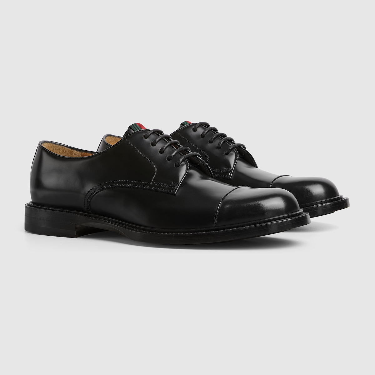 Men's lace up shoe in black shiny leather | GUCCI® US