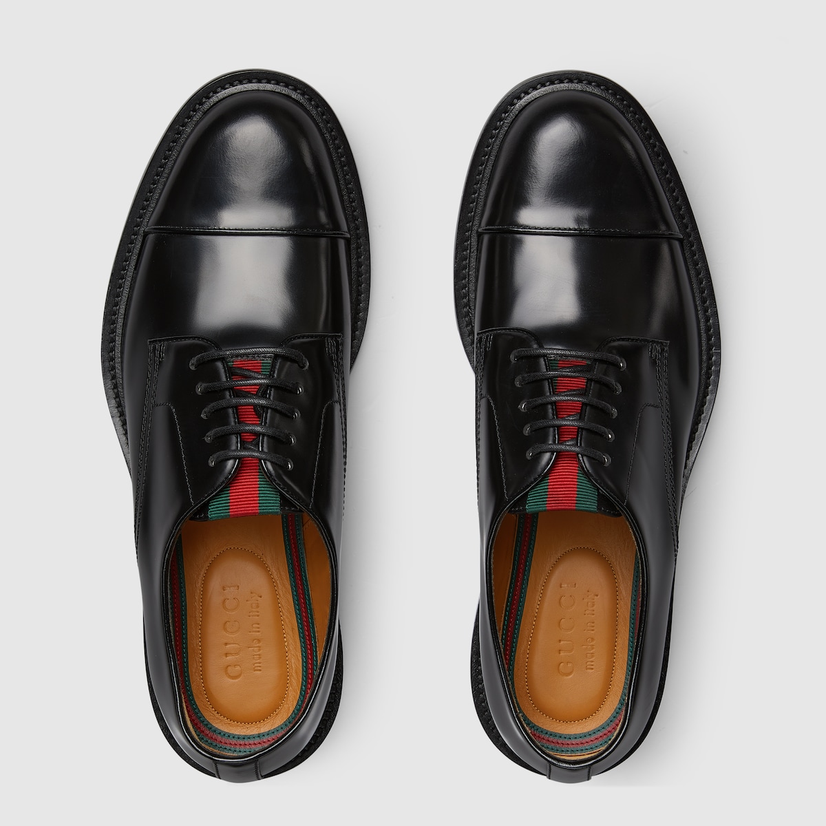 Men's lace up shoe in black shiny leather | GUCCI® US