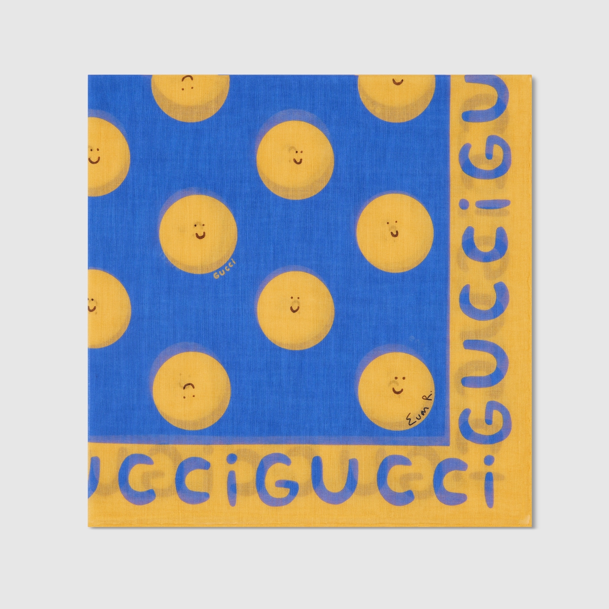 Children's printed cotton bandana in blue and yellow | GUCCI® US