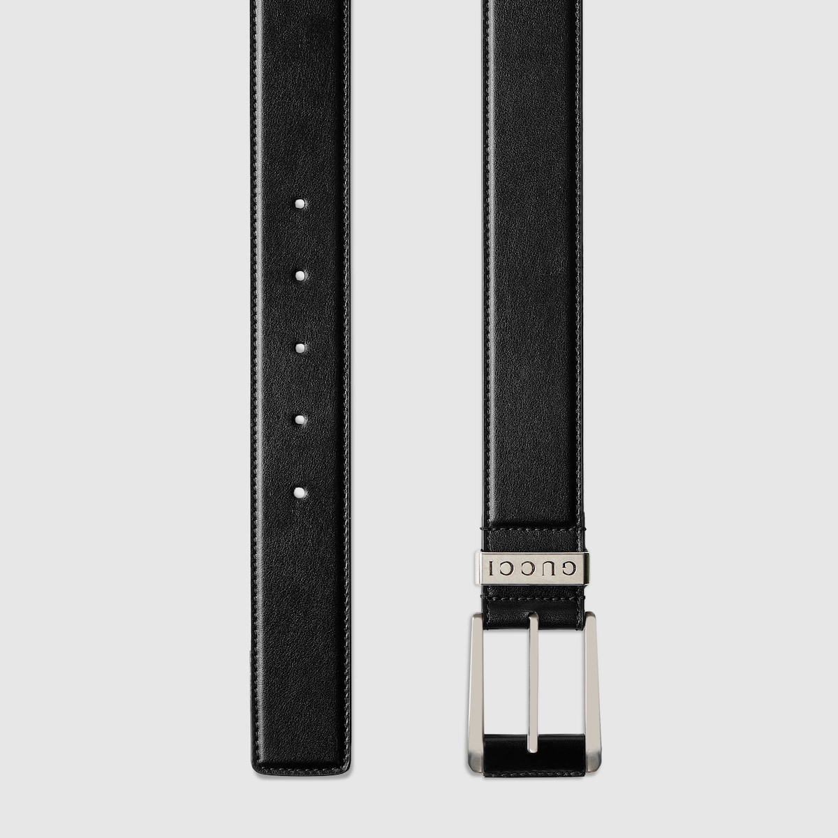 Belt with squared buckle in black leather | GUCCI® Australia