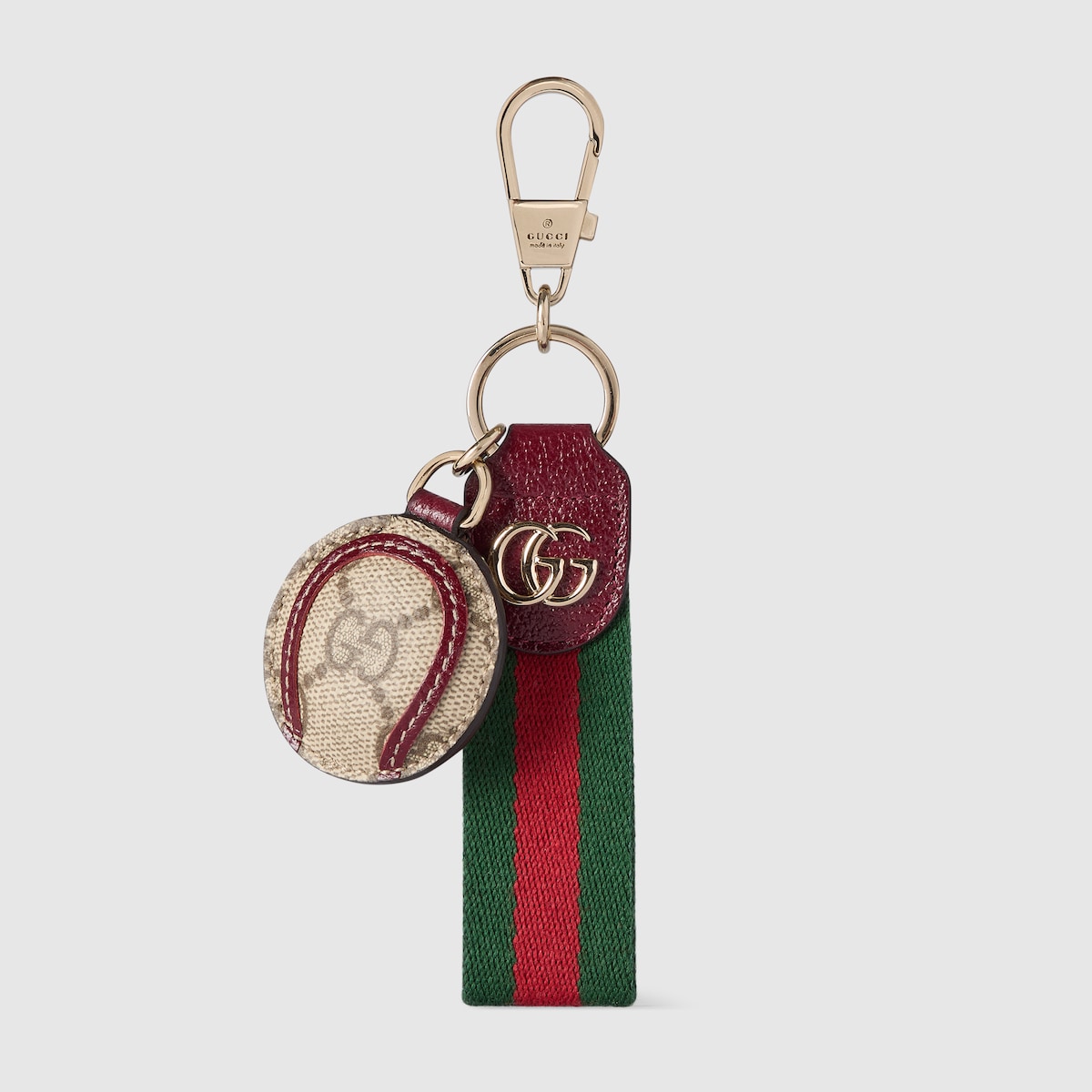 Gucci Tennis keychain with Web in beige and brown GG fabric | GUCCI® US