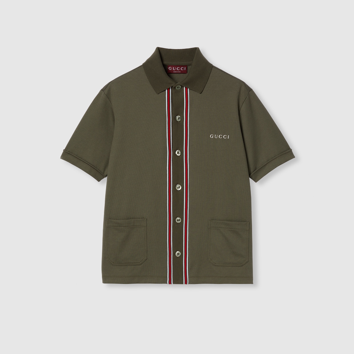 Cotton piquet polo shirt with embroidery in forest green | GUCCI® ZA
