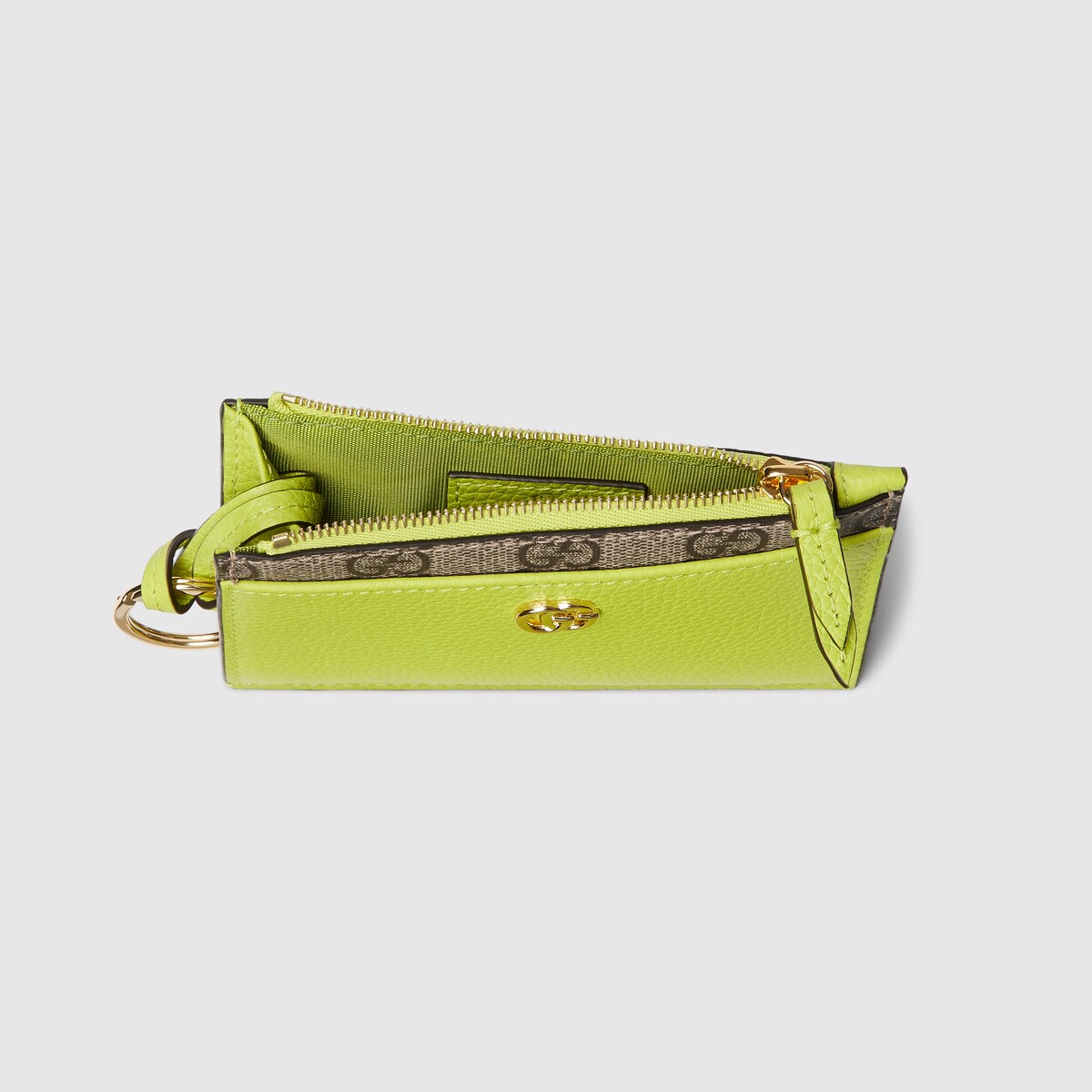 GG Marmont zip key pouch in beige and bright green leather | GUCCI® US