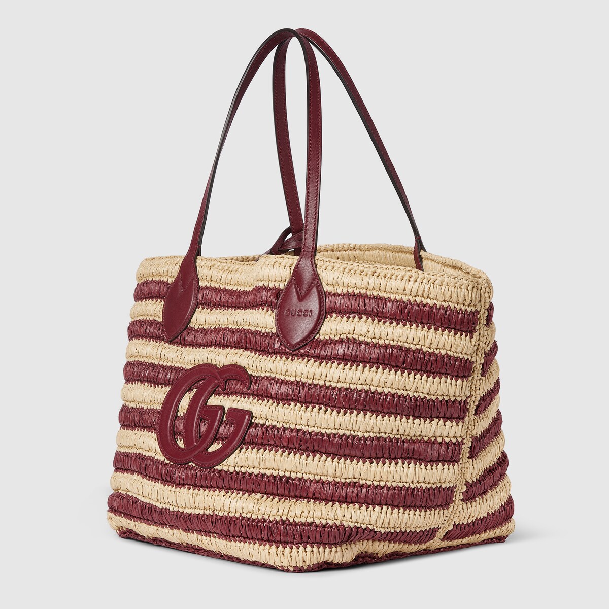 Woven medium tote bag in Rosso Ancora and natural straw-effect | GUCCI® UK