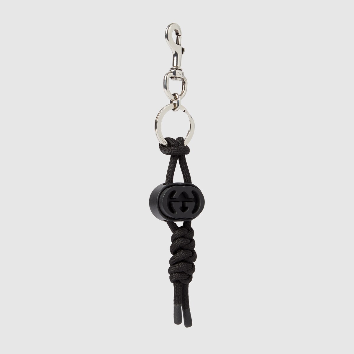Keychain with Interlocking G in black rope | GUCCI® US