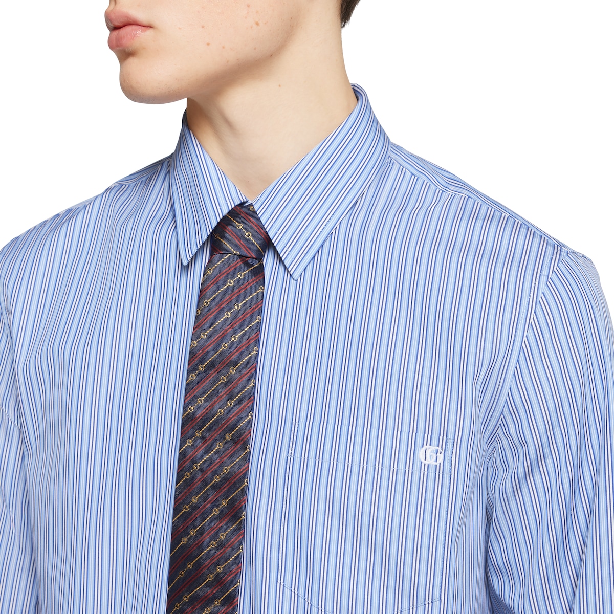 Camicia in popeline di cotone con ricamo in celeste | GUCCI® IT