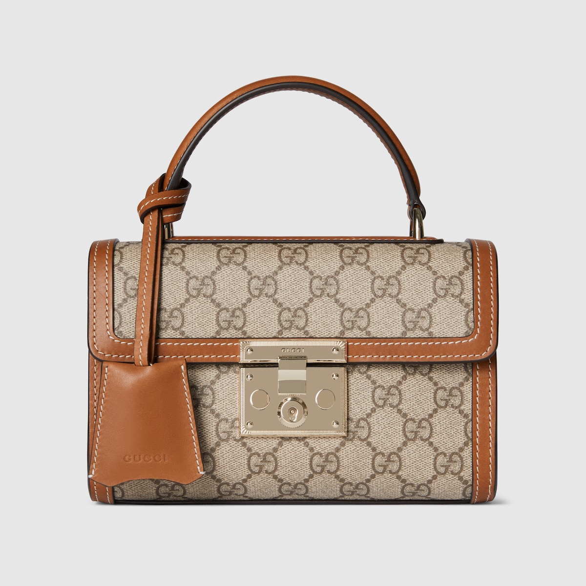 Padlock small top handle bag in beige and brown GG fabric | GUCCI ...