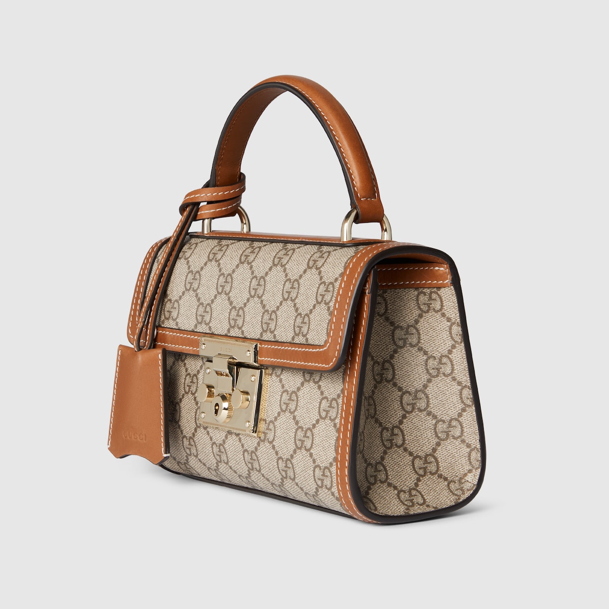 Padlock small top handle bag in beige and brown GG fabric | GUCCI® AU