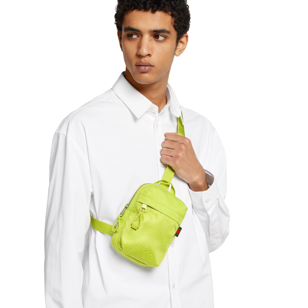 Gucci Nexus mini slingbag in bright green GG nylon | GUCCI® US