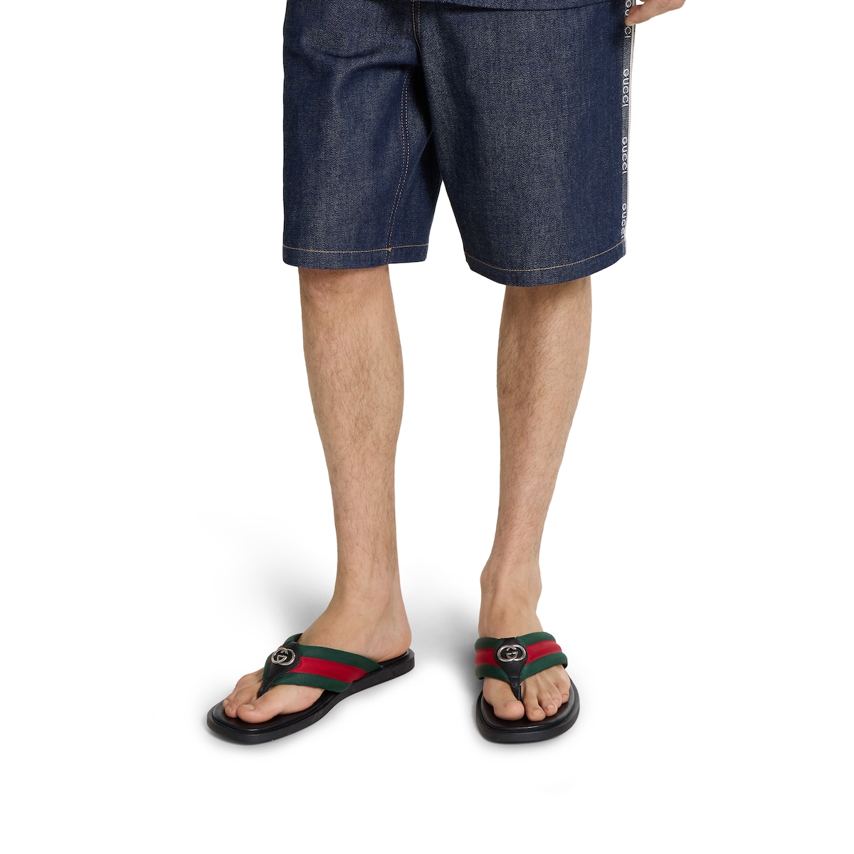 Men's thong sandal with Interlocking G in green and red nylon | GUCCI® US