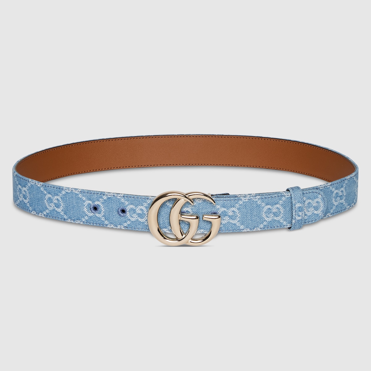 GG Marmont thin belt in blue and white GG denim | GUCCI® Canada