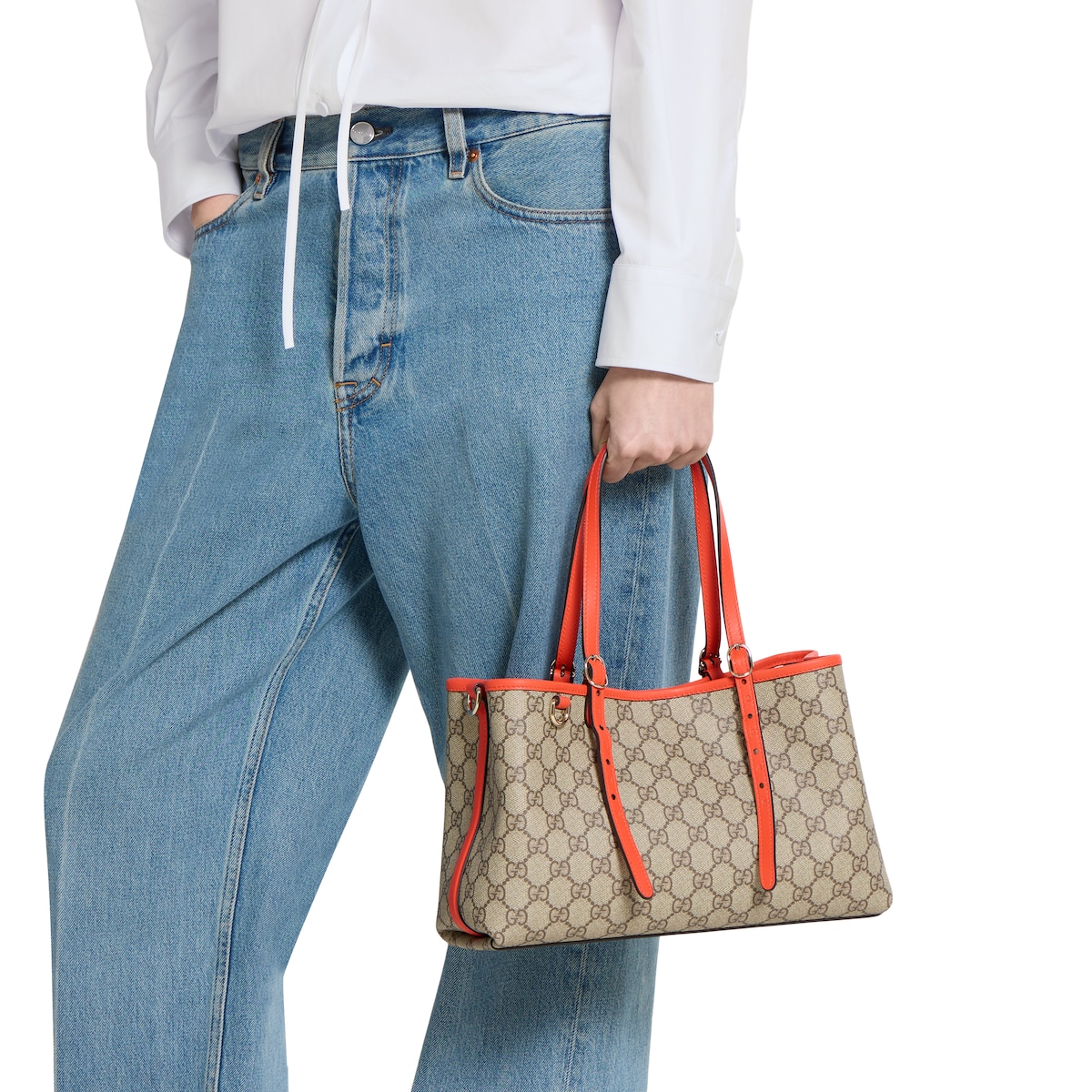 GG Emblem medium tote bag in beige and brown GG fabric | GUCCI® HU