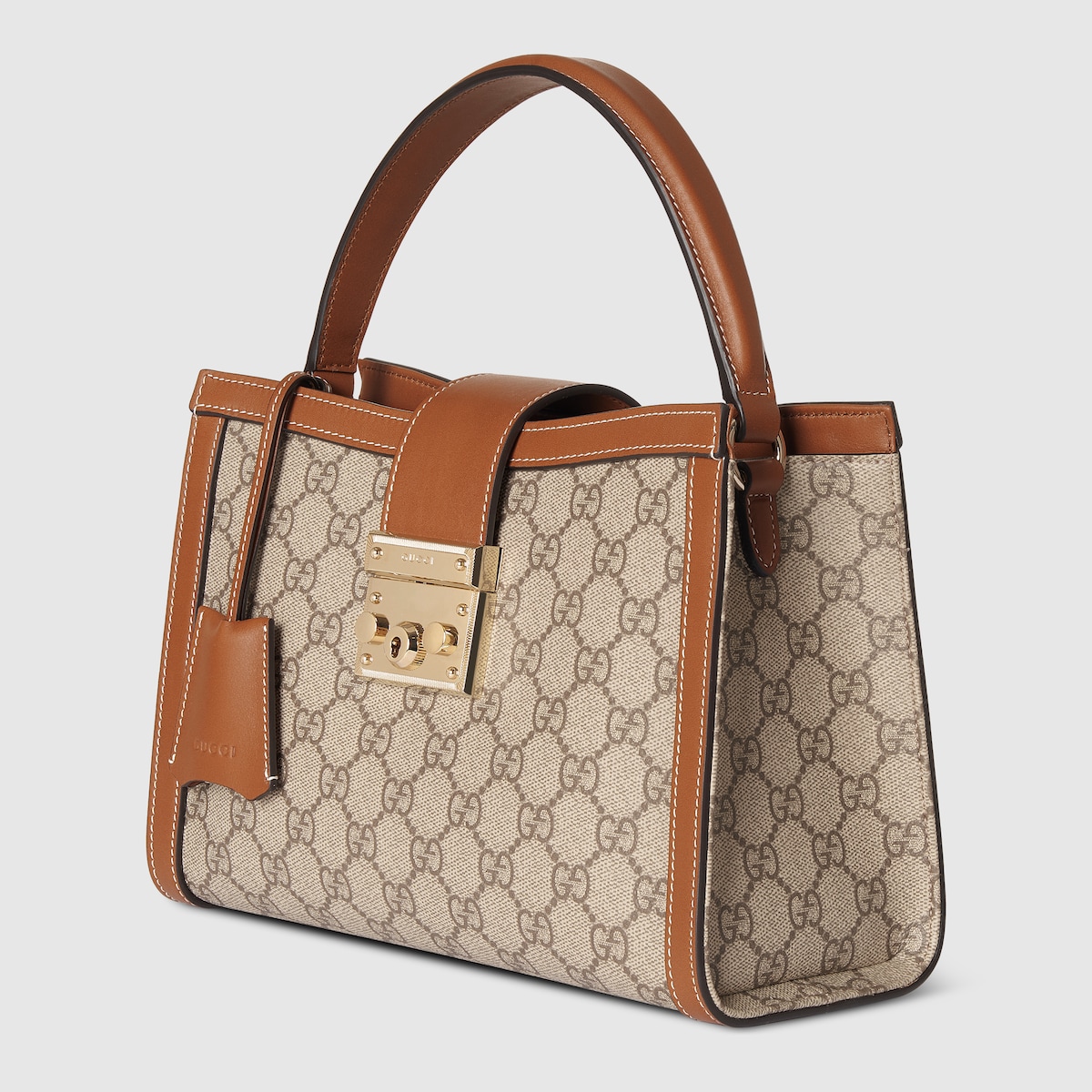 Padlock medium top handle bag in beige and brown GG fabric | GUCCI® AU
