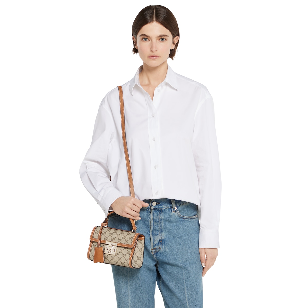 Padlock small top handle bag in beige and brown GG fabric | GUCCI® NZ