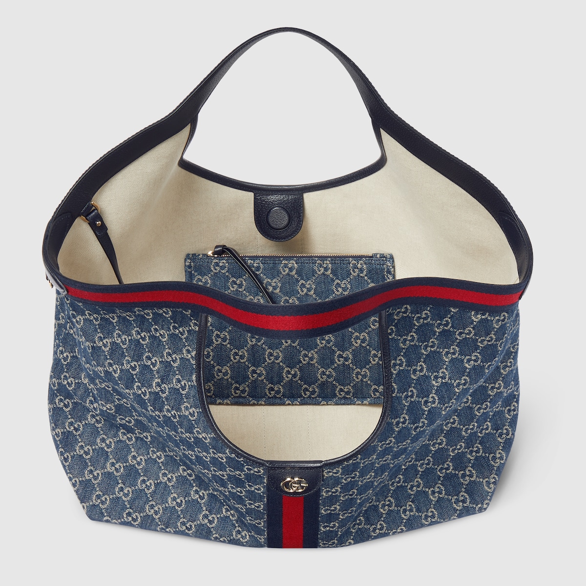 Gucci Giglio large tote bag in blue and white GG denim | GUCCI® US