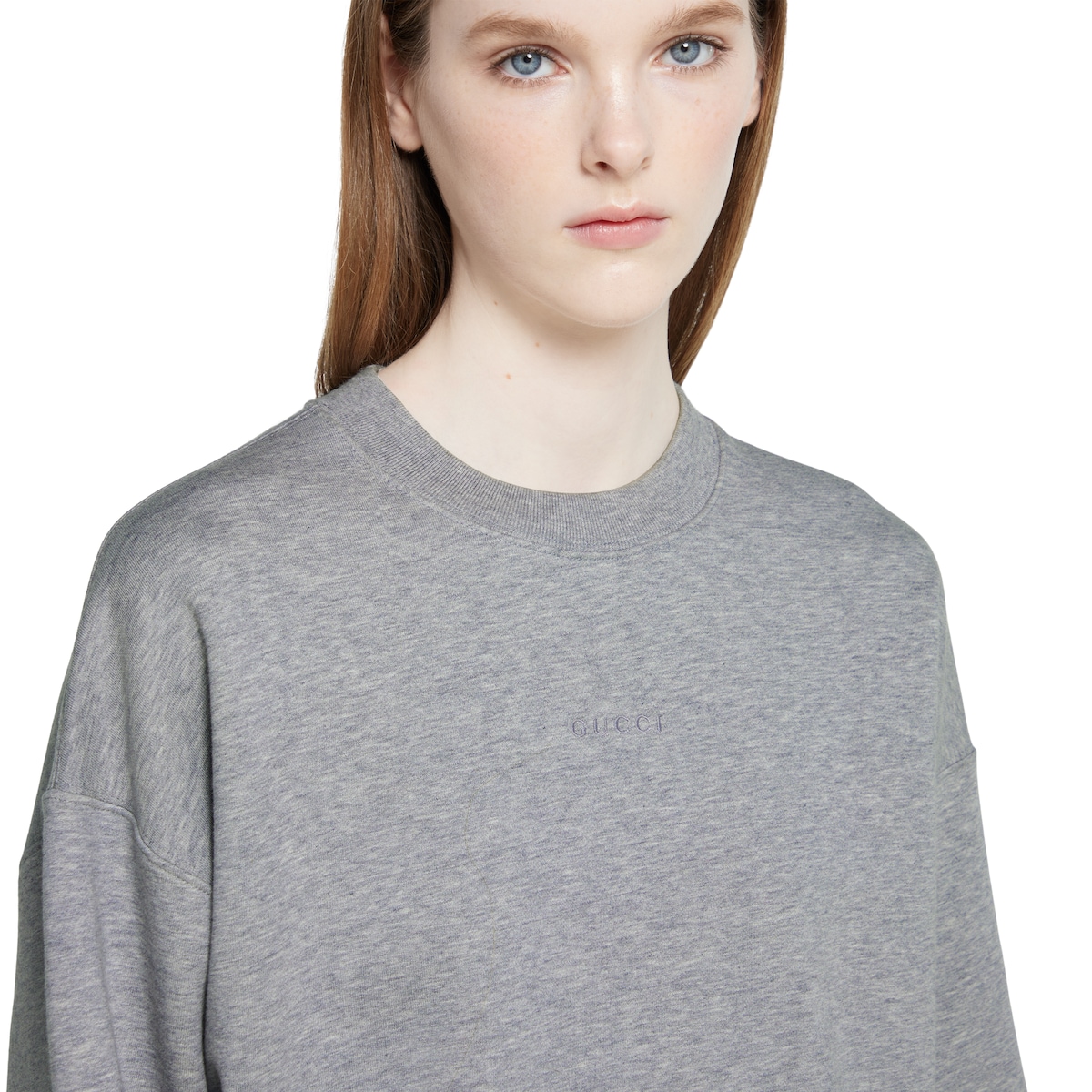 Cotton jersey sweatshirt with embroidery in light grey | GUCCI® Australia