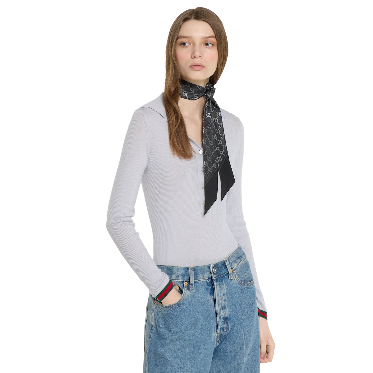 Printed silk neck bow in black | GUCCI® US