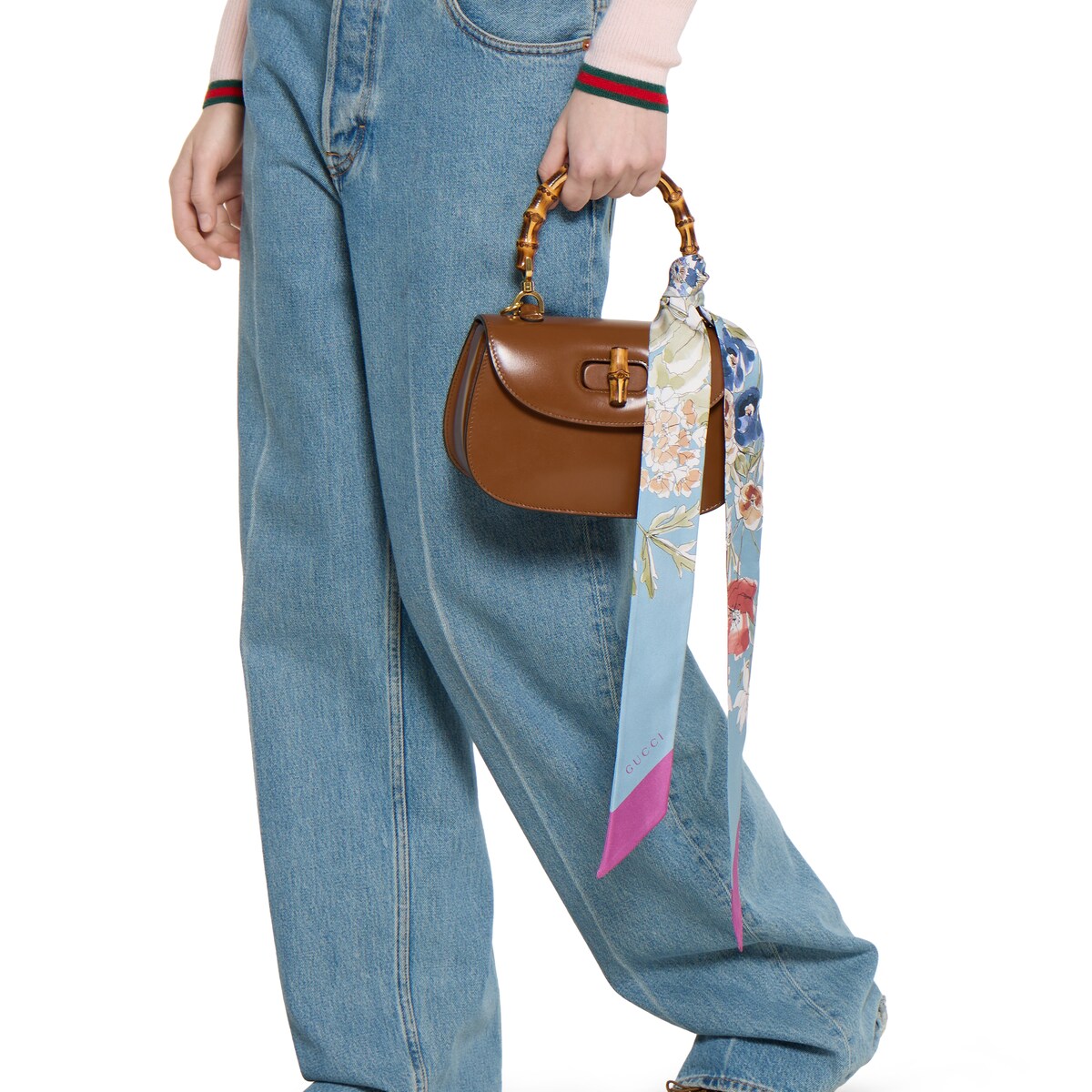 ริบบิ้น Printed silk twill ribbon inสีฟ้าและสีชมพู | GUCCI® TH