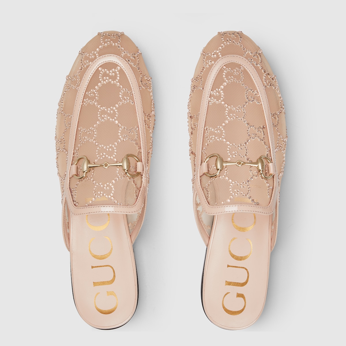 Women's GG crystal Princetown slipper in ivory GG mesh with crystals ...