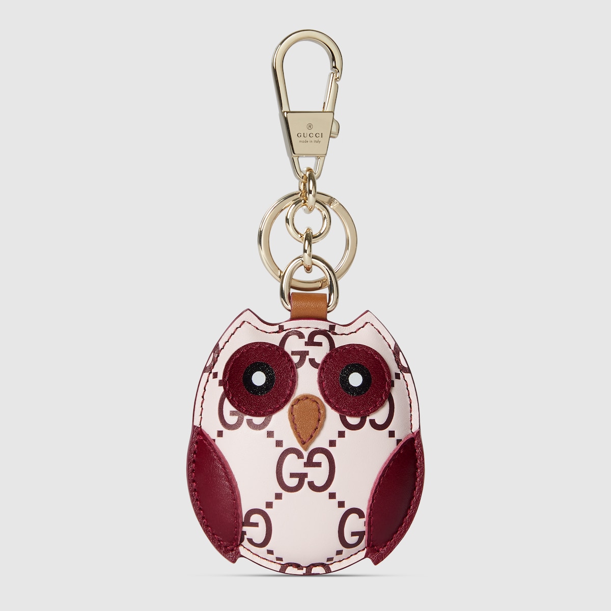 Owl-shaped bag charm in pink and red embossed GG leather | GUCCI® DK