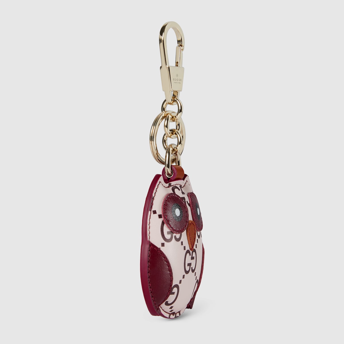 Owl-shaped bag charm in pink and red embossed GG leather | GUCCI® DK