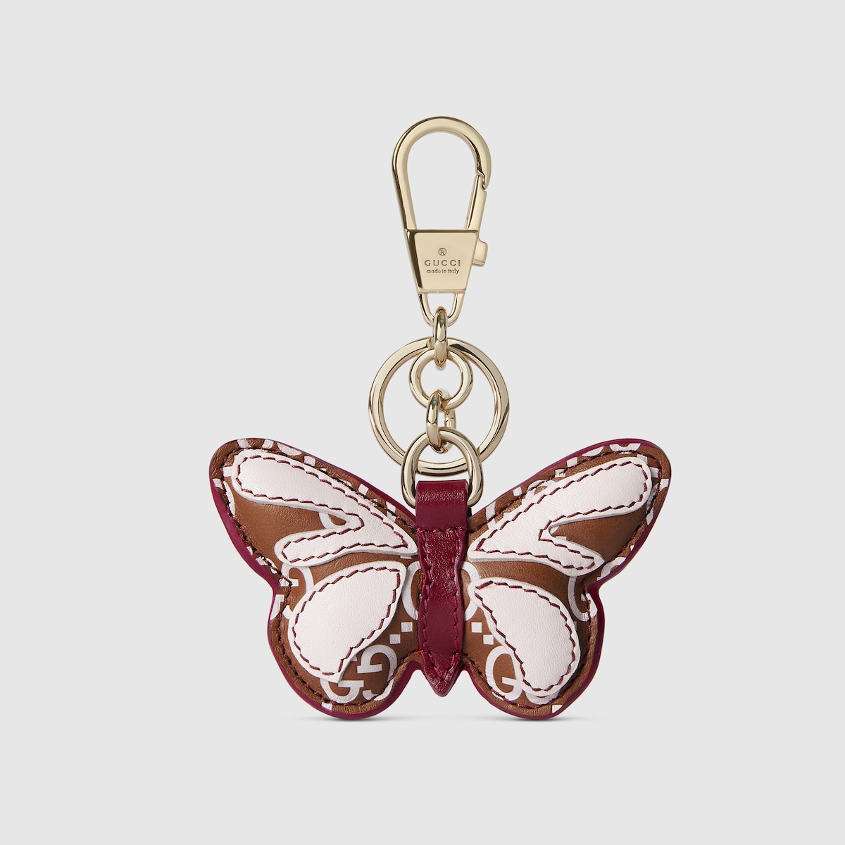 Butterfly-shaped keychain in brown and pink GG leather | GUCCI® AE