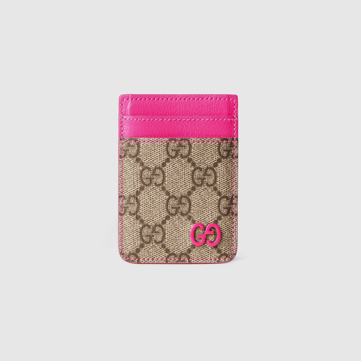 Bright pink trim magnetic card case in beige and dark brown Supreme ...