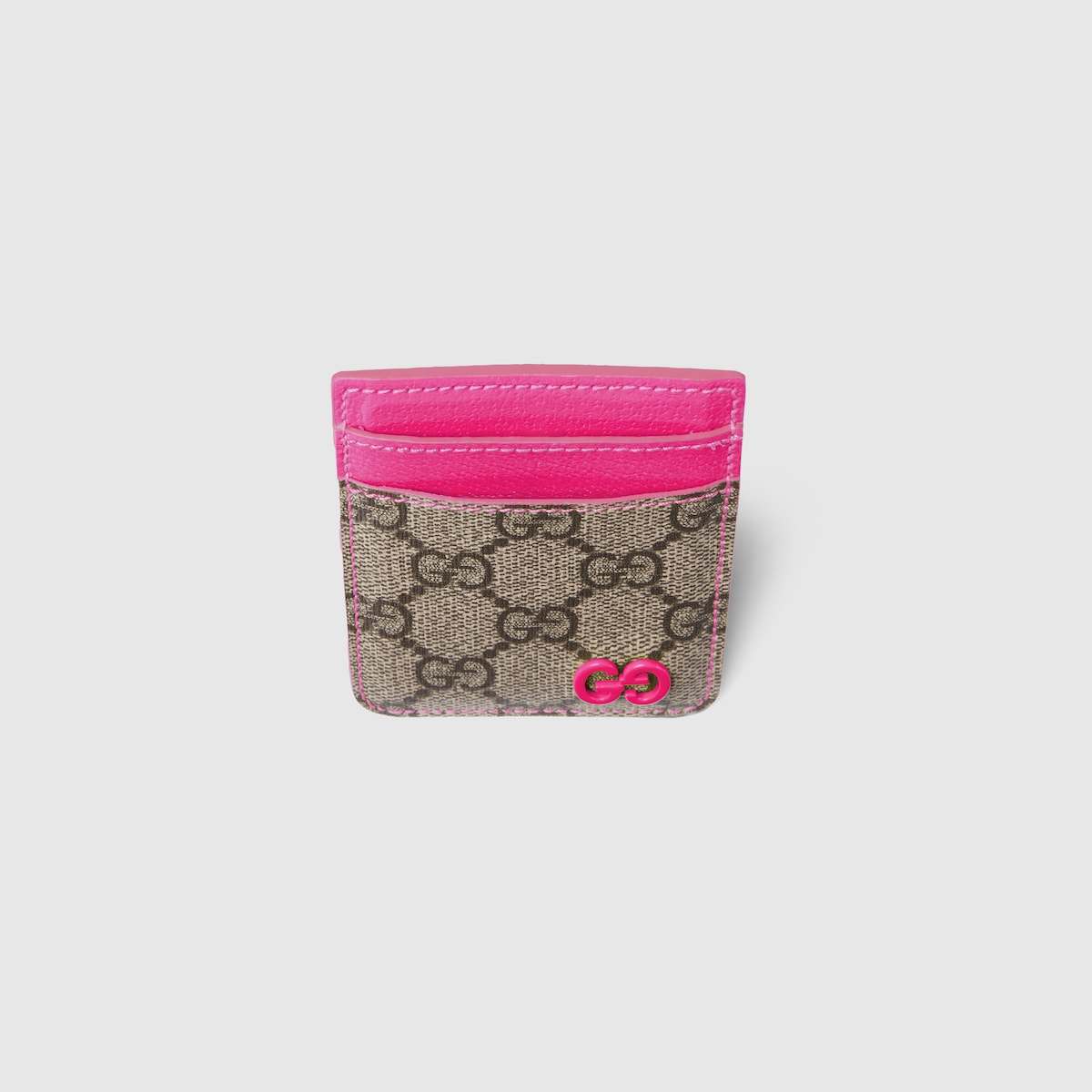 Bright pink trim magnetic card case in beige and dark brown Supreme ...