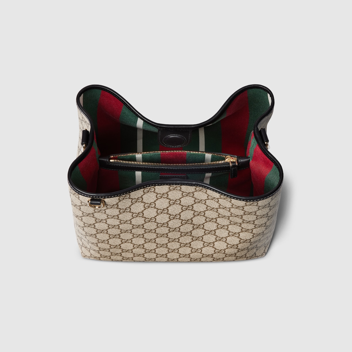 GG Emblem medium bucket bag in beige and dark brown fabric | GUCCI® US