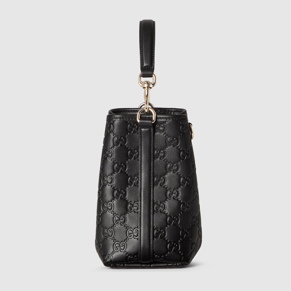 GG Emblem small bucket bag in black GG leather | GUCCI® US