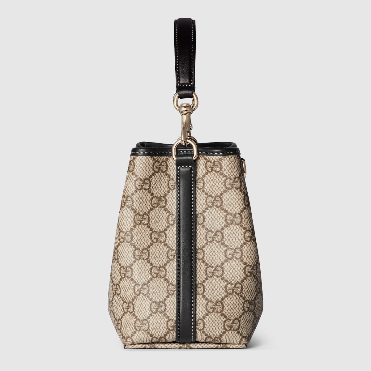 GG Emblem small bucket bag in beige and brown GG fabric | GUCCI® US