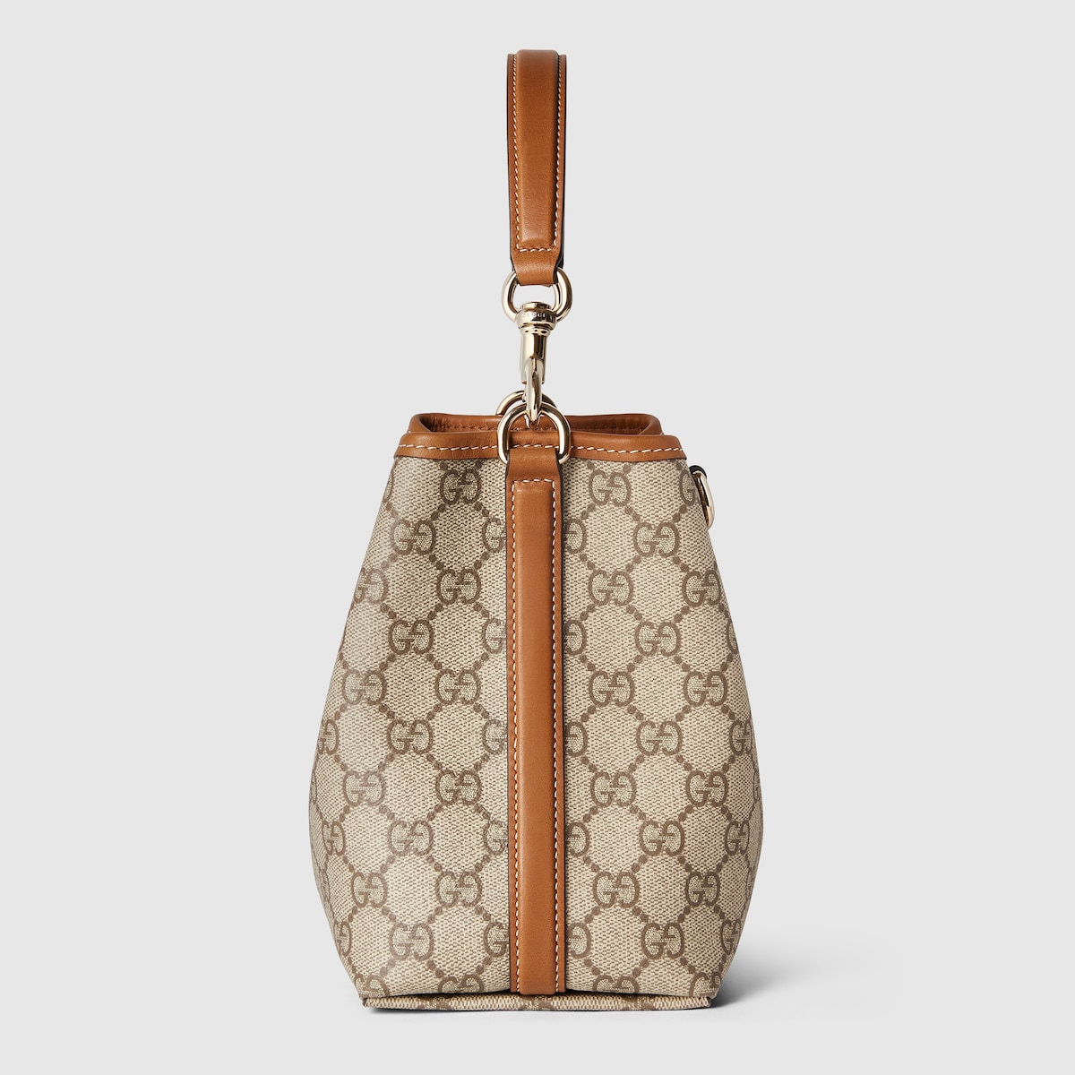GG Emblem small bucket bag in beige and dark brown fabric | GUCCI® US