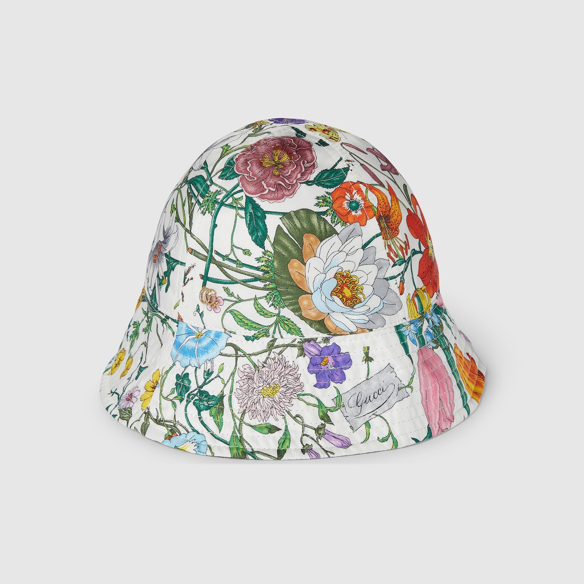 Reversible printed silk bucket hat in white | GUCCI® US